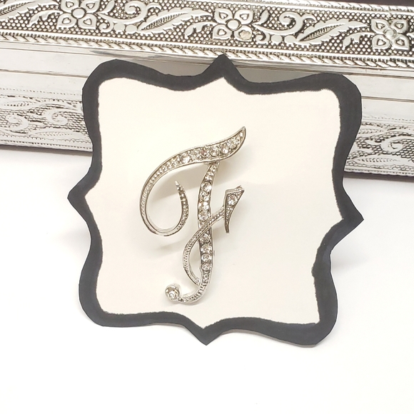 Vintage Style | Jewelry | Vintage Style Silver Crystal Letter F Brooch ...